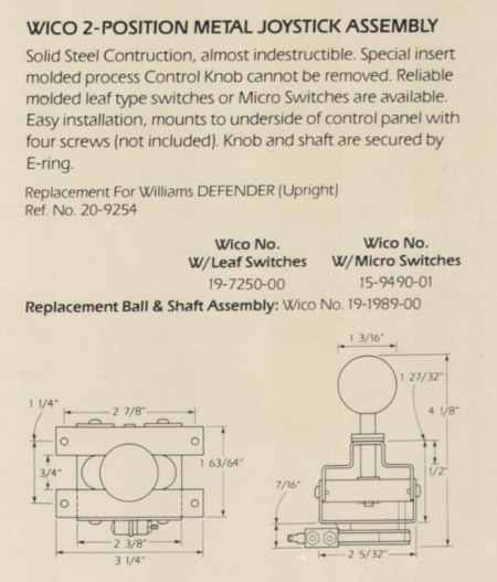 2-Way Leaf Switch Joystick - Williams Arcades Wiki